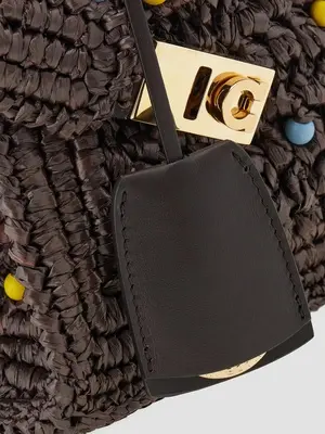 FERRAGAMO Hug Mini Raffia & Leather Top Handle Bag