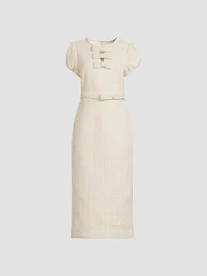 Likely Vonne Bow-detail Metallic Bouclé Midi-dress - White Multi