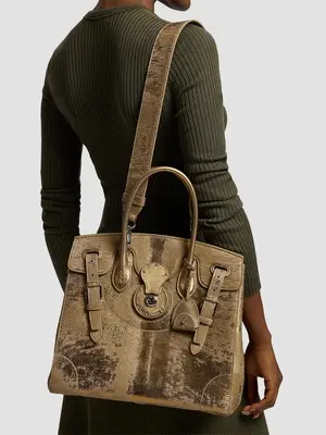 Ralph Lauren Extra-soft Ricky 33 Calf Hair & Foiled Leather Top Handle Bag
