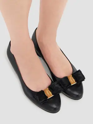 FERRAGAMO Vara 30mm Shearling-trimmed Leather Pumps