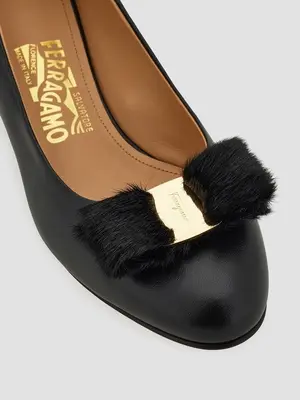FERRAGAMO Vara 30mm Shearling-trimmed Leather Pumps