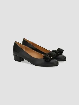 FERRAGAMO Vara 30mm Shearling-trimmed Leather Pumps