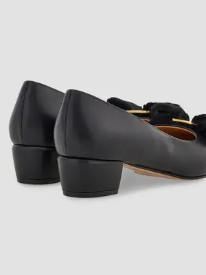 FERRAGAMO Vara 30mm Shearling-trimmed Leather Pumps