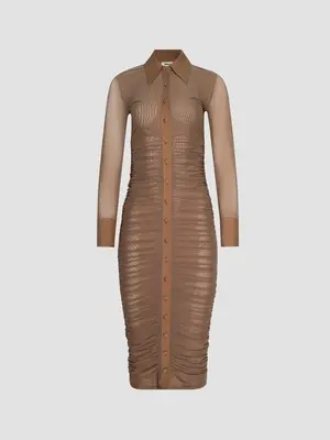 L'Agence Adriana Ruched Body-con Midi Shirtdress - Hazelnut