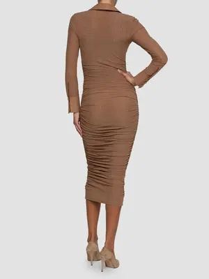 L'Agence Adriana Ruched Body-con Midi Shirtdress