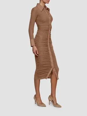 L'Agence Adriana Ruched Body-con Midi Shirtdress