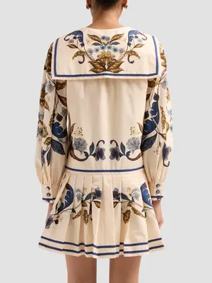 Farm Rio Golden Nature Long-sleeve Mini Dress - Light Beige