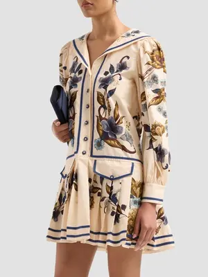 Farm Rio Golden Nature Long-sleeve Mini Dress - Light Beige