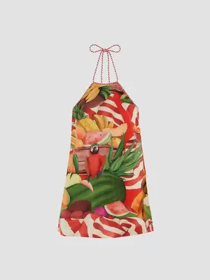 Farm Rio Parrot Print Halter Mini Dress