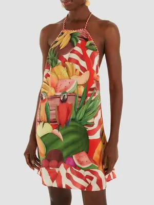 Farm Rio Parrot Print Halter Mini Dress