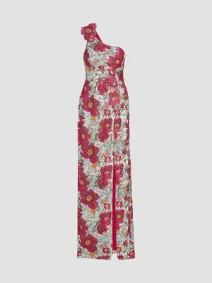 Rene Ruiz Collection One-shoulder Sequin-embellished Column Gown - Red Multi