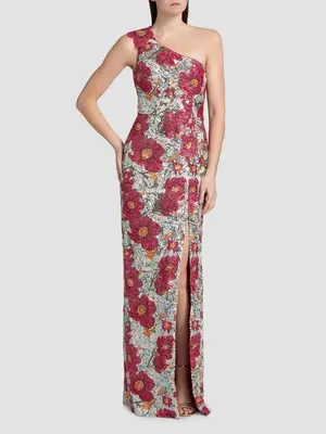 Rene Ruiz Collection One-shoulder Sequin-embellished Column Gown