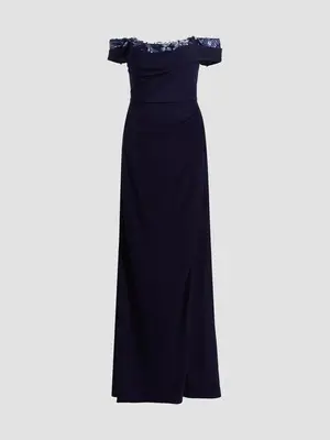 Rene Ruiz Collection Off-the-shoulder Crepe Gown - Navy