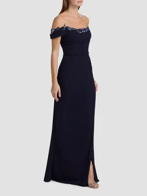 Rene Ruiz Collection Off-the-shoulder Crepe Gown
