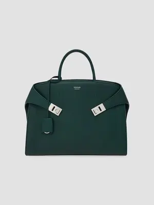 FERRAGAMO Hug Hammered Leather Tote - Moss