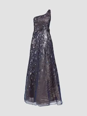 Rene Ruiz Collection One-shoulder Fil Coupe Gown - Blue Silver