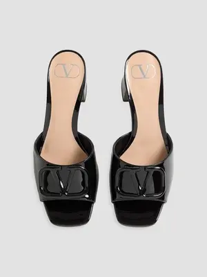 Valentino Garavani Vlogo Signature 60mm Patent Leather Slide Sandals - Black