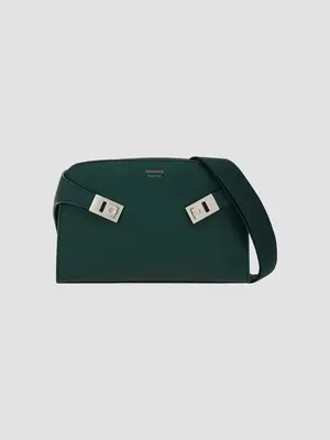 FERRAGAMO Hug Hammered Leather Crossbody Bag - Moss