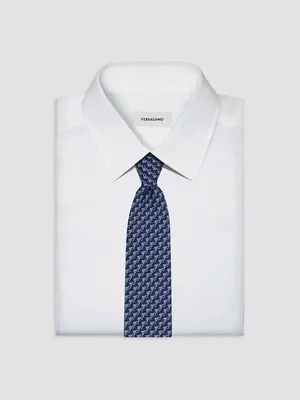 FERRAGAMO Owl Gancio Silk Tie - Navy