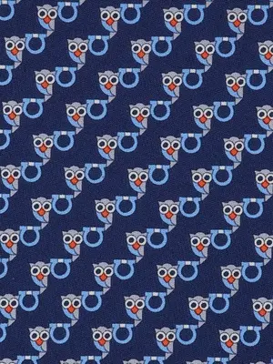 FERRAGAMO Owl Gancio Silk Tie - Navy