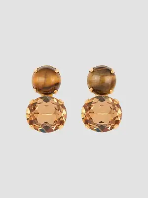 JENNIFER BEHR Yvette 18k-gold-plated, Gemstone & Glass Crystal Double Drop Earrings Brown Overflow