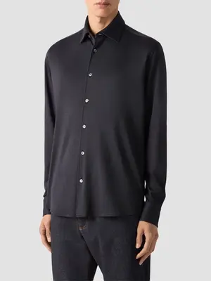 Zegna Cashmere And Silk Shirt - Navy Blue