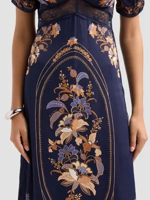 Farm Rio Lara Floral V-neck Midi Dress - Blue
