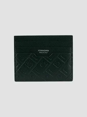 FERRAGAMO Md Embossed Gancio Card Holder - Moss