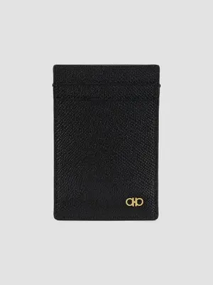 FERRAGAMO Micro Gancio Leather Money Clip Card Holder