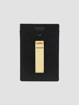 FERRAGAMO Micro Gancio Leather Money Clip Card Holder