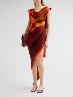LAQUAN SMITH Draped Asymmetric Corset-style Midi-dress - Multi