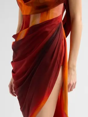 LAQUAN SMITH Draped Asymmetric Corset-style Midi-dress - Multi