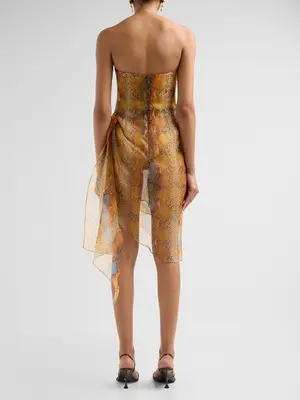 LAQUAN SMITH Printed Asymmetric Strapless Mini Dress