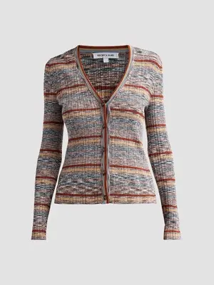 Veronica Beard Calliope Striped Ribbed-knit V-neck Cardigan
