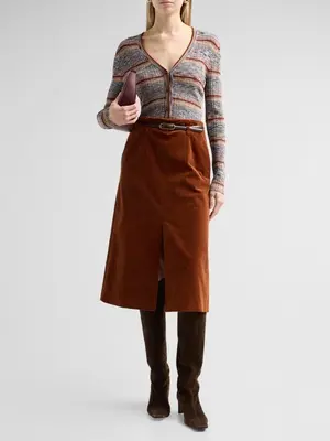 Veronica Beard Calliope Striped Ribbed-knit V-neck Cardigan