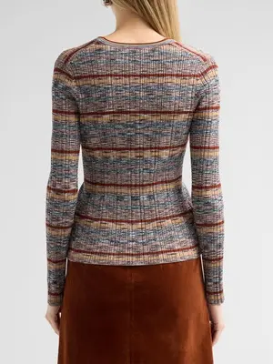 Veronica Beard Calliope Striped Ribbed-knit V-neck Cardigan