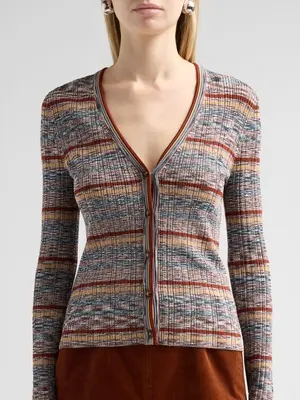Veronica Beard Calliope Striped Ribbed-knit V-neck Cardigan