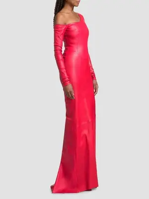 LAQUAN SMITH Leather Off-the-shoulder Gown