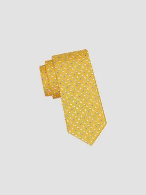 FERRAGAMO Bunny And Chick Charm-print Silk Tie Giallo