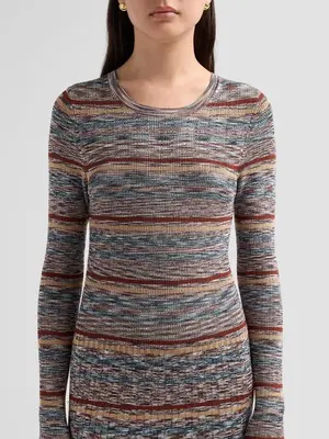Veronica Beard Nami Striped Rib-knit Midi-dress