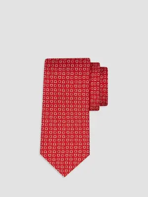 FERRAGAMO Gancini Two-tone Silk Tie Rosso