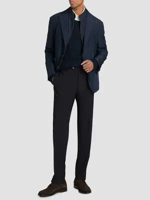 Corneliani Stretch-wool Straight-leg Pants - Navy