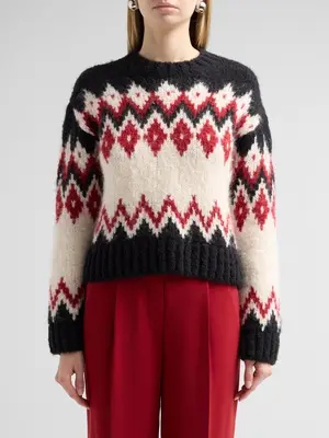Veronica Beard Jessalyn Fair Isle-inspired Crewneck Sweater