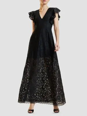 Cynthia Rowley Lace Flutter Sleeve Maxi Dress