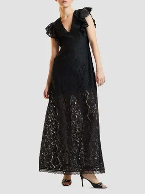 Cynthia Rowley Lace Flutter Sleeve Maxi Dress