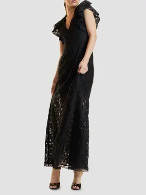 Cynthia Rowley Lace Flutter Sleeve Maxi Dress
