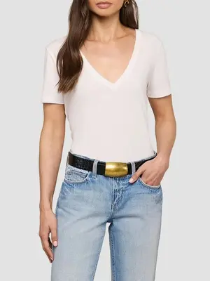 L'Agence Brianna V-neck Relaxed T-shirt - White