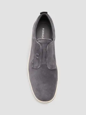 FERRAGAMO Alfie Suede Gancini-stamp Low-top Sneakers - Blue