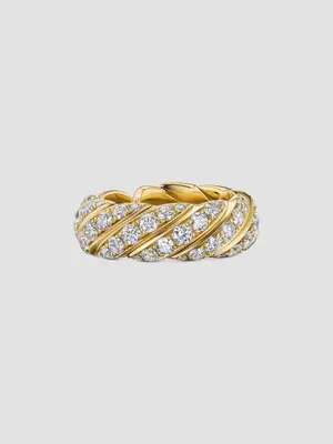 David Yurman Sculpted Cable Flex Band Ring In 18k Yellow Gold - Diamond