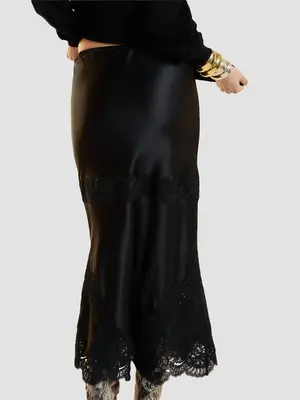 Cynthia Rowley Satin Lace-trim Midi-skirt